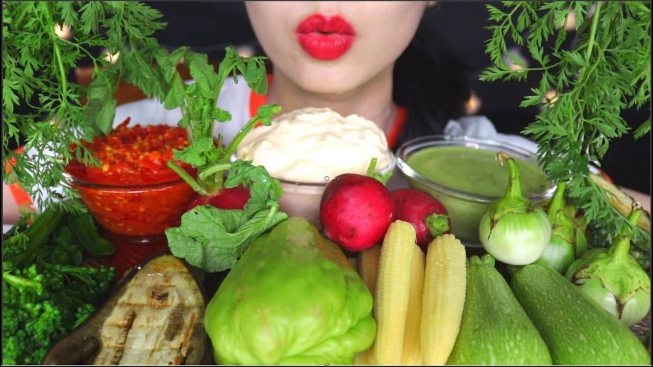 ASMR VEGGIE PLATTER + VARIOUS DIPS, CRUNCHY BROCOLLINI, EGGPLANT ...