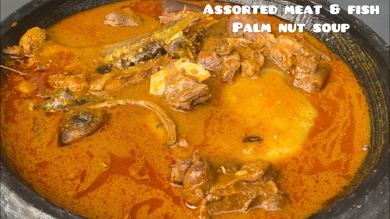 How To Make Ghanaian 🇬🇭 Assorted Meat And Fish Palm Nut Soup & Fufu ...