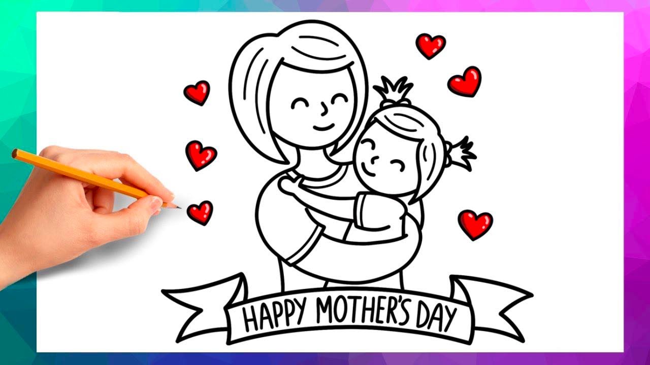 Deseneaza de ZIUA MAMEI Felicitare | Mama si Fetita de 8 Martie ️ How ...