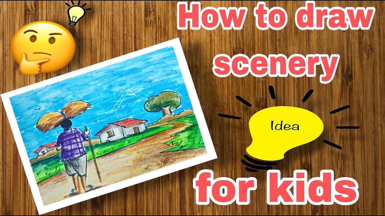 how to draw a scenery for kids || how to draw village || how to draw ...