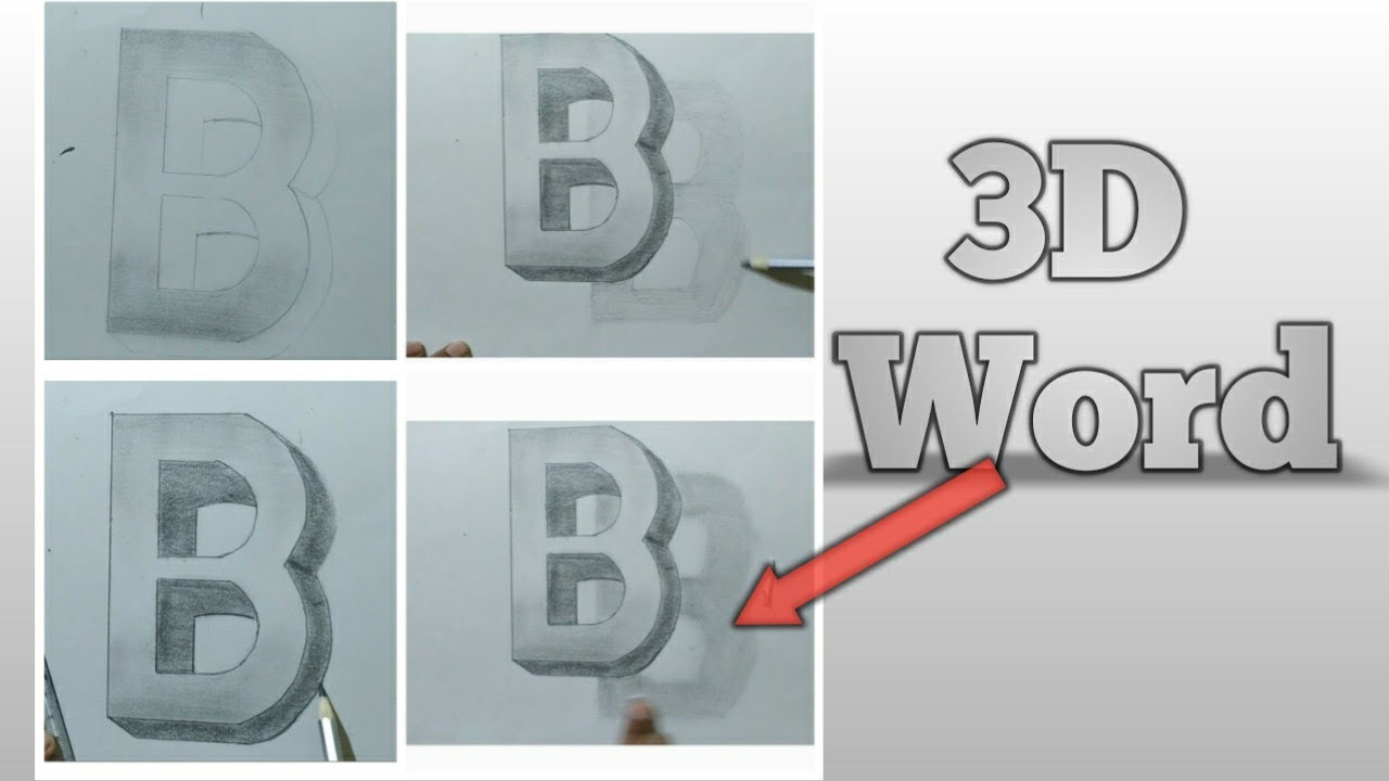 How draw word B in 3D |by graphite on paper | Sk Artist - YouTube