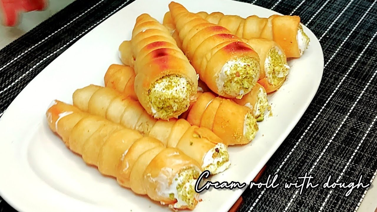 Eggless Cream Roll Puffed Pastry With Home - made Dough & mold | Bakery ...