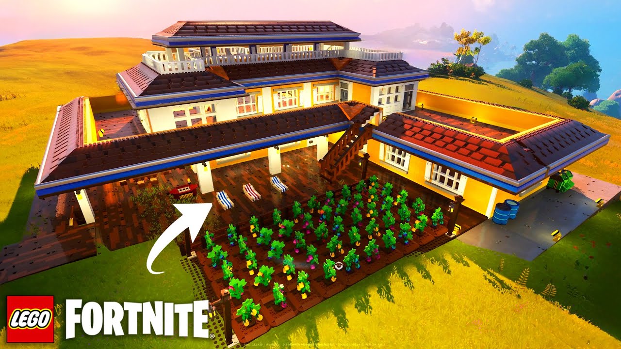 LEGO Fortnite Tutorial: Modern Mansion with Garden and Garage - YouTube