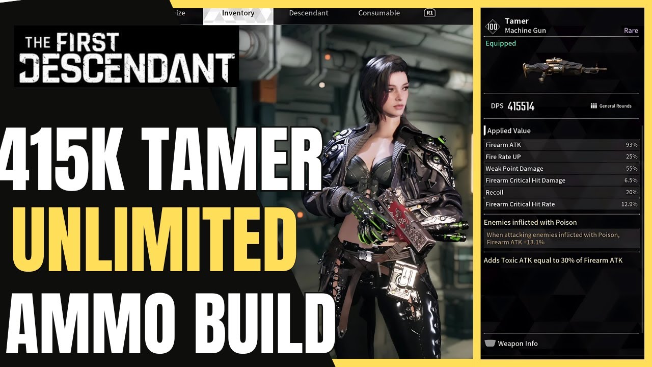 415K TAMER Unlimited Ammo Build the first descendant - YouTube
