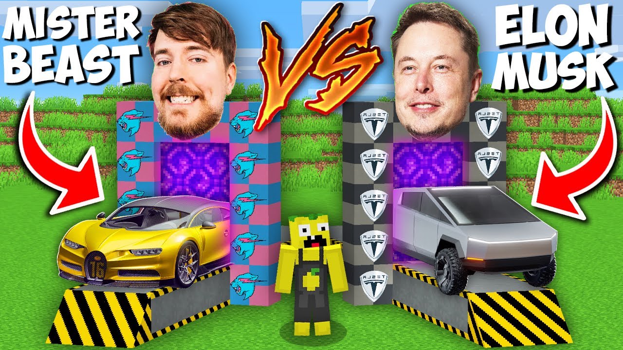 Secret CAR PORTAL BATTLE ! MrBeast vs Elon Musk in Minecraft ! SUPER CAR BATTLE ! - YouTube