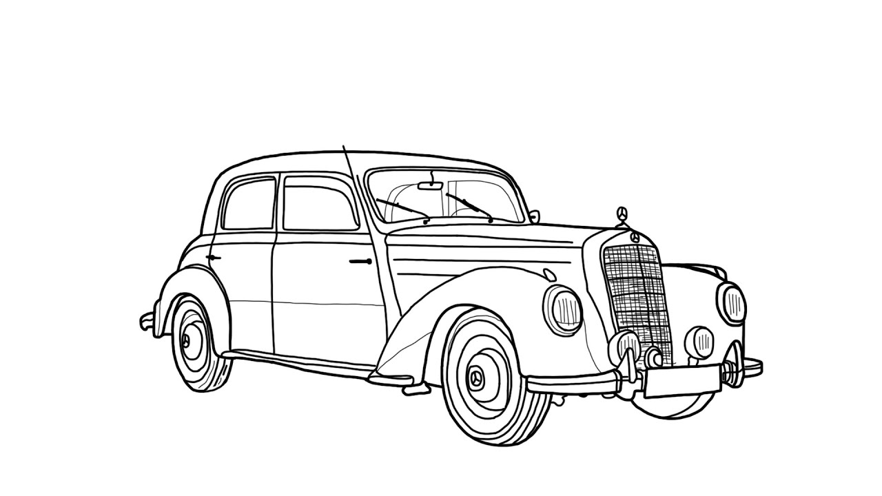 How to draw Mercedes-Benz 220 W187 (1951) - YouTube