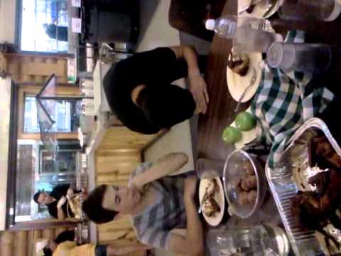 David splits apple with his head at camp - YouTube