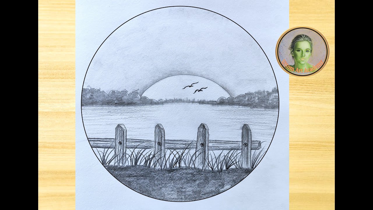 how to draw easy scenery drawing || sun set drawing || pencil sketch ...