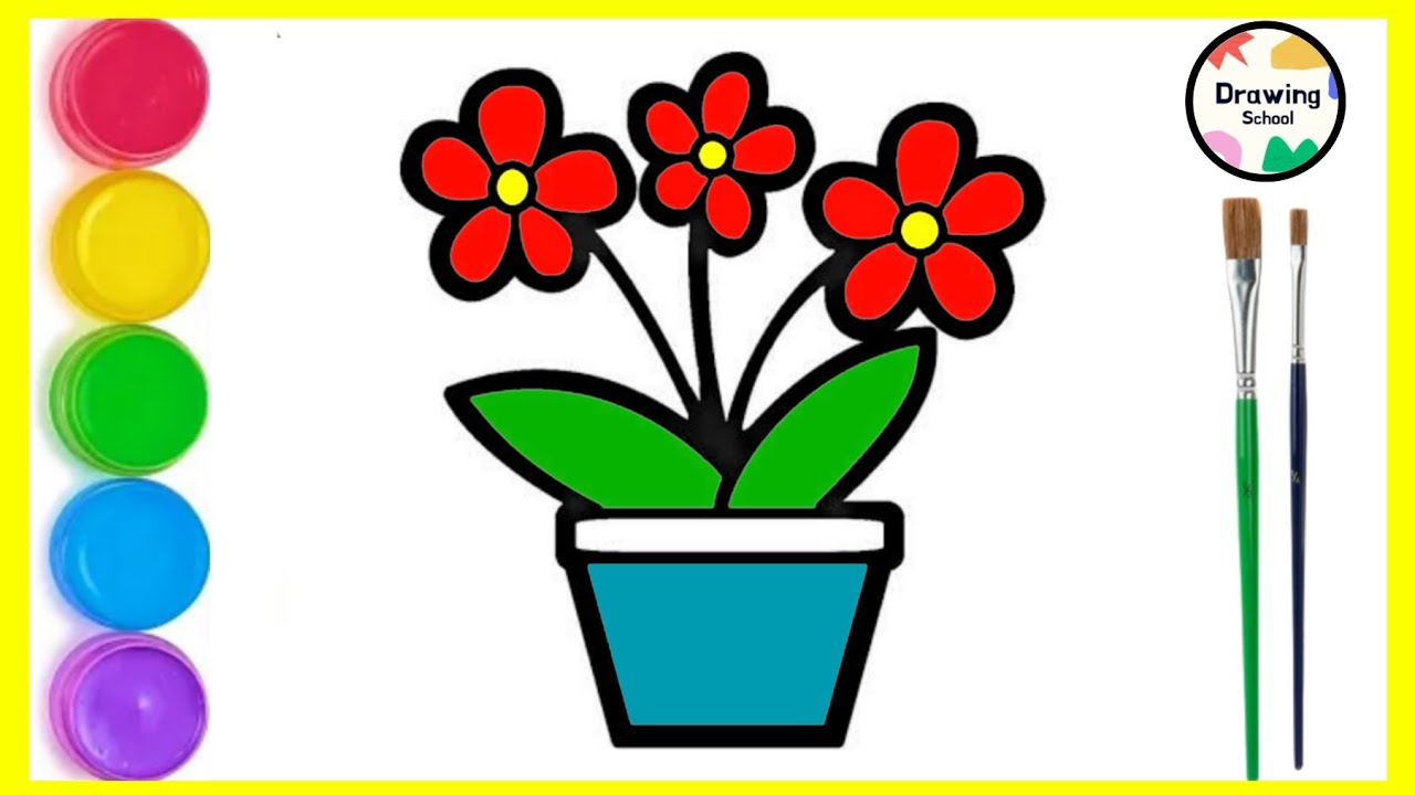Flower pot drawing 🌻| Learn how to draw a Flower plant with pot in a ...