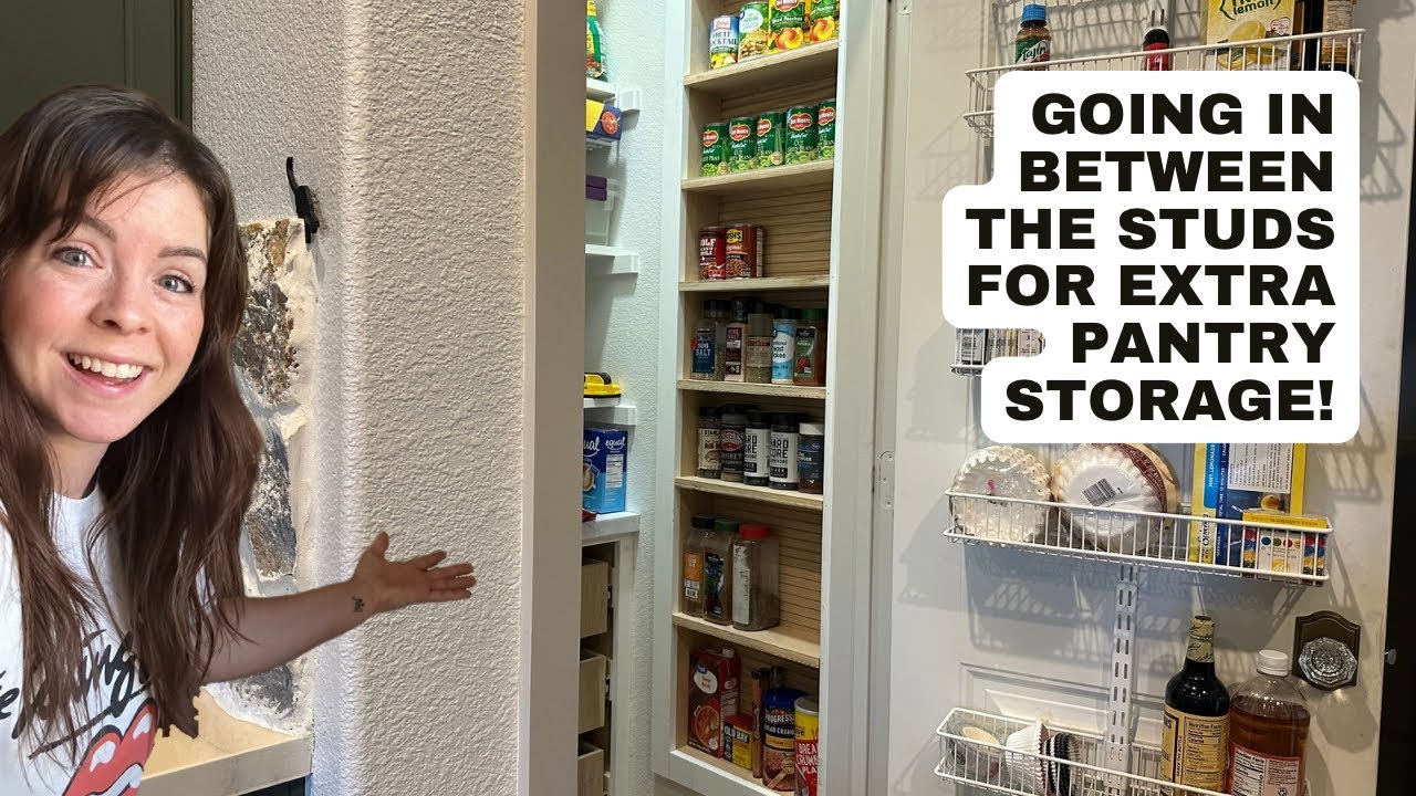 Pantry update! Canned goods shelving in between the studs! Making use ...