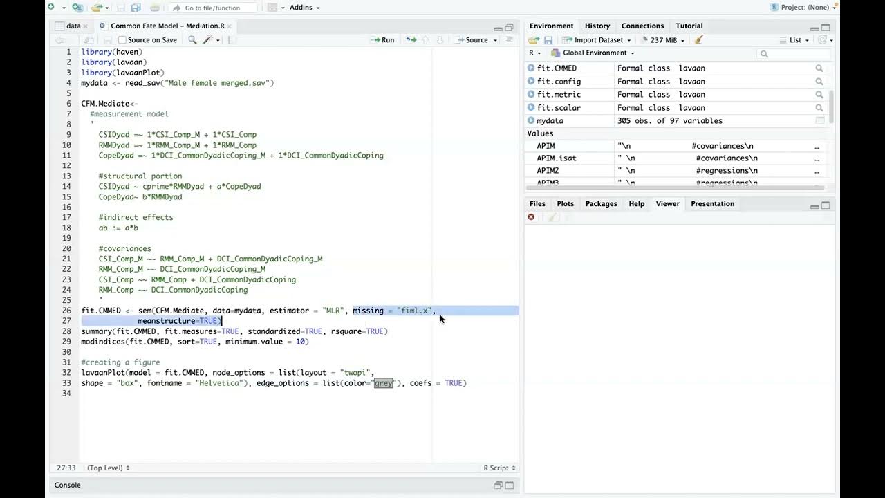 Dyadic Data Analysis: Common Fate Model with Mediation in lavaan (HDFS 6583) - YouTube