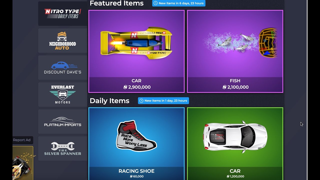 *NEW IN STORE* Nitro Type Item Shop 27th November 2021 - YouTube