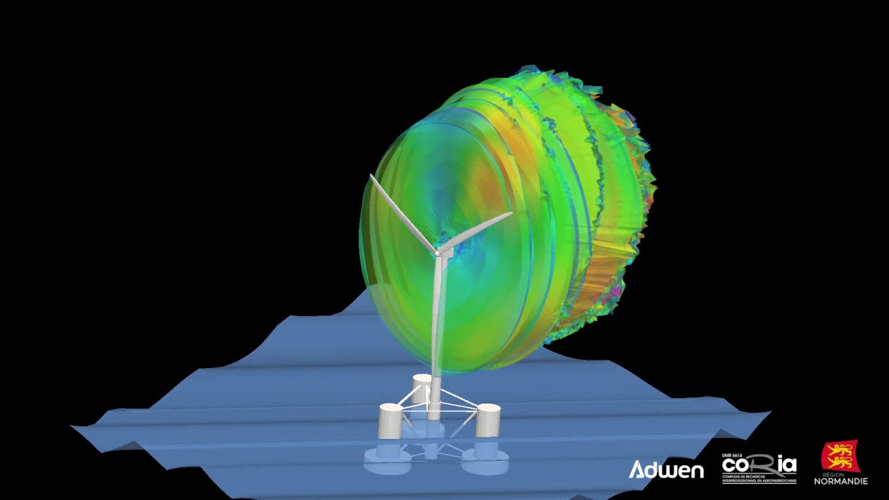 floating wind turbine simulation misaligned waves and wind - YouTube