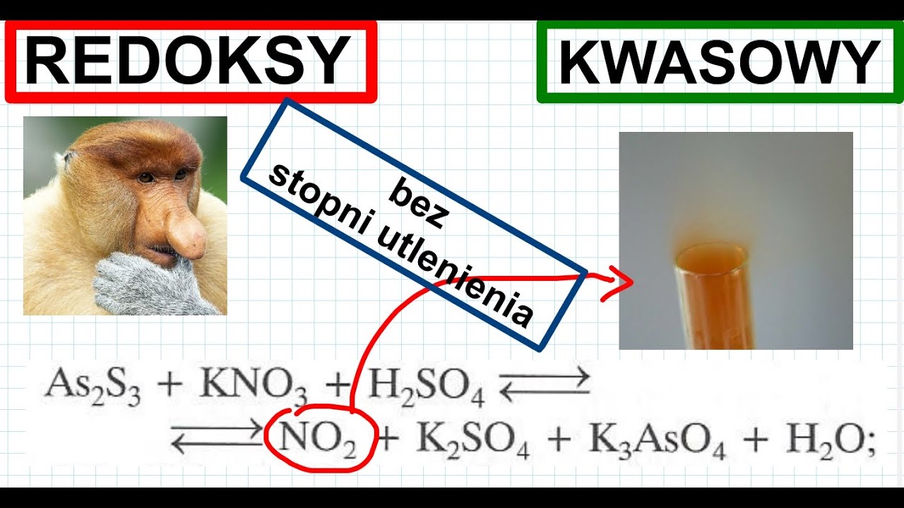 REDOX KWASOWY As2S3+KNO3+H2SO4 = NO2+K2SO4+K3AsO4+H2O - YouTube