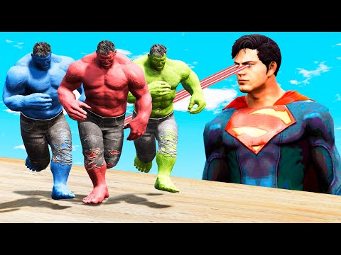 GTA 5 Water Ragdolls Superman vs Red Hulk vs Blue Hulk vs Green Hulk Jumps/Fails (Funny Moments)