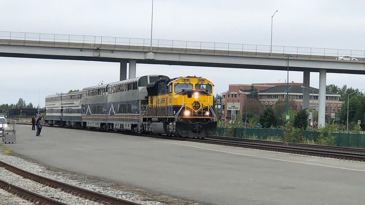Alaska Railroad Passenger train with special cars from Holland America ...