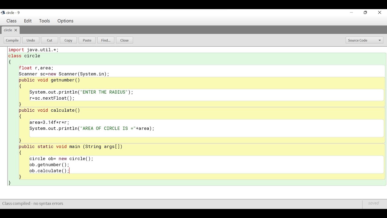 Area Of Circle Java Program For Icse Class 10 And Class 9 Youtube