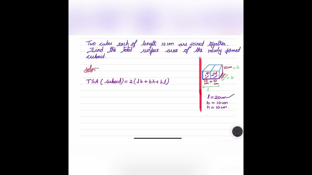 2 cubes each of length 10 cm are joined together. Find the TSA of the ...