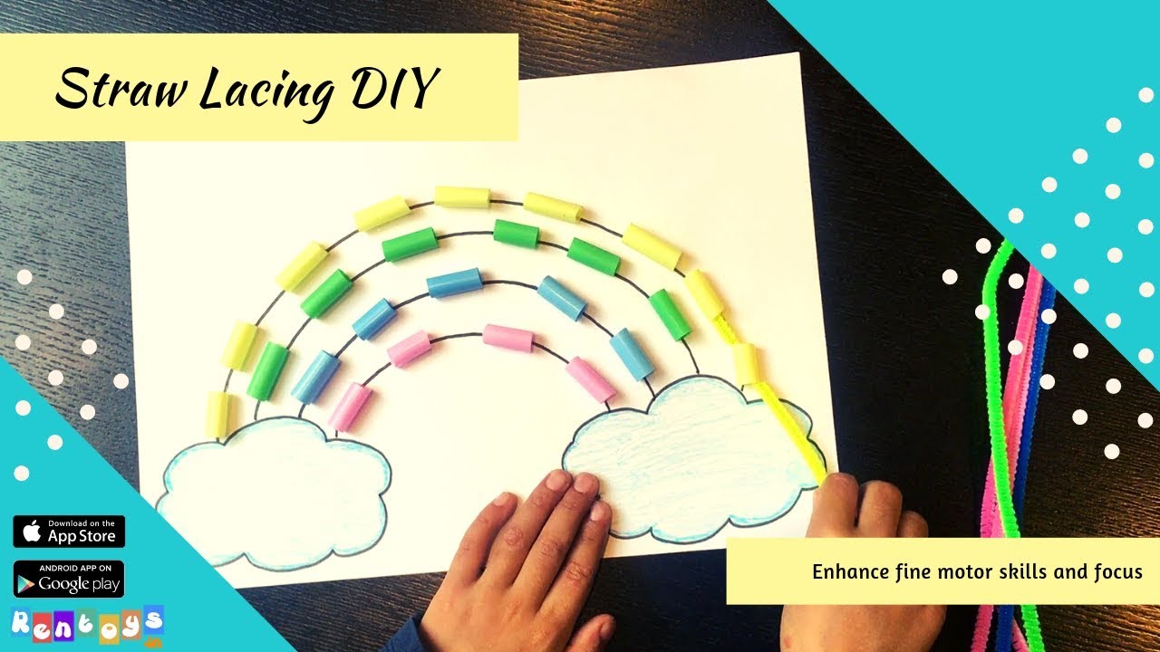Develop fine motor skills with Straw Rainbow Lacing DIY - YouTube