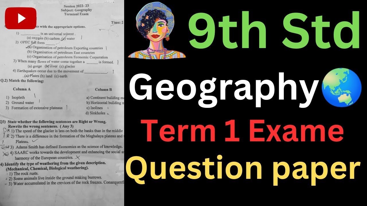 9th Class Geography Term 1 Question Paper SSC Board | 9th Semester ...