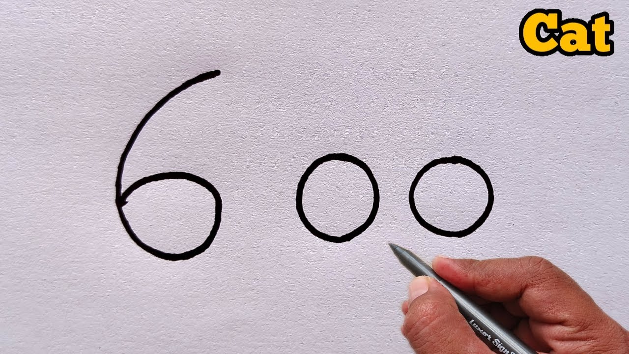 How to draw a cute cat from number 600 | cat drawing very easy | cat ...