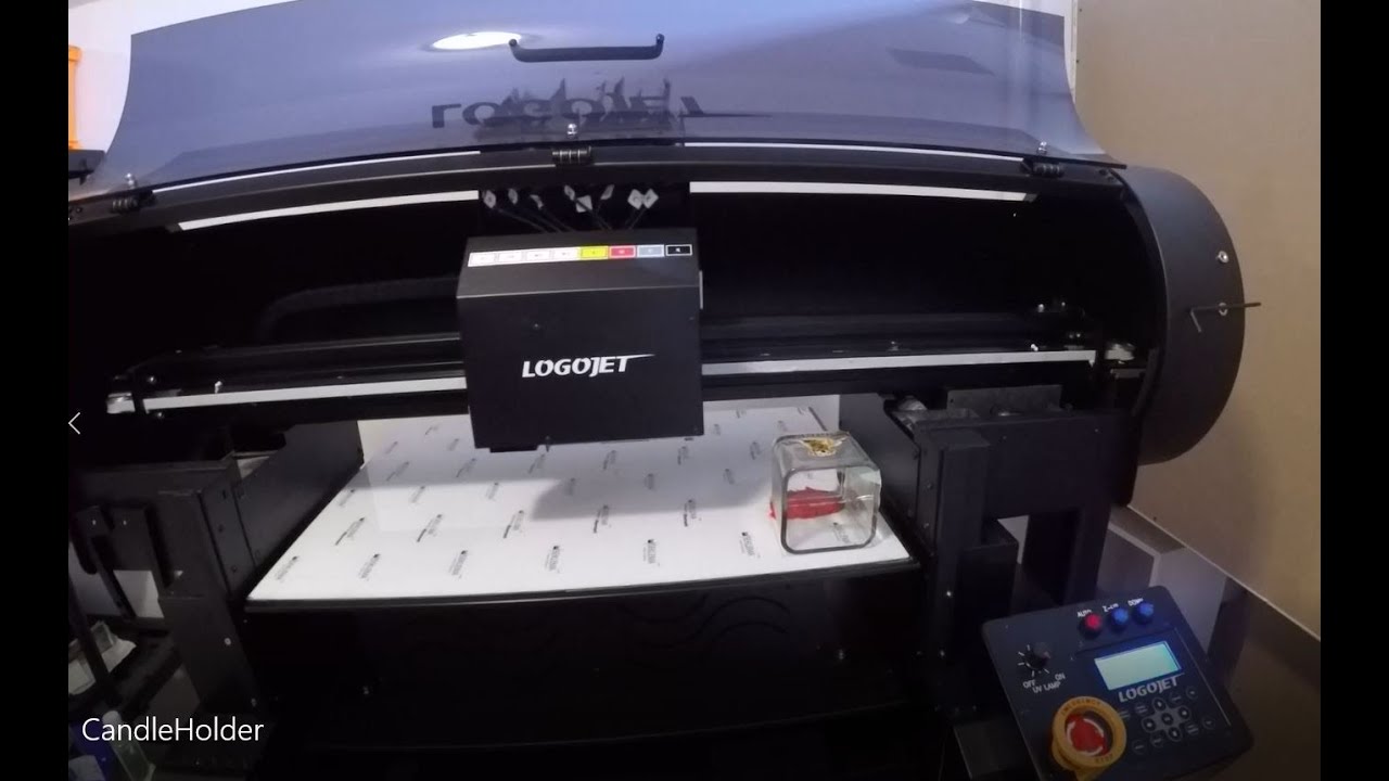 Using our LogoJet UV Printer to print on a Glass Candle Holder - YouTube