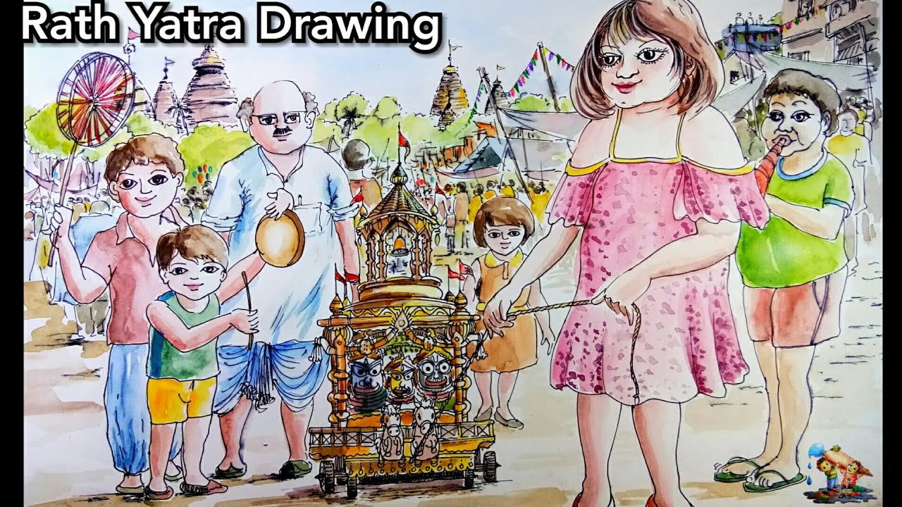 Rath yatra drawing || watercolor rath yatra painting || Drawing for ...