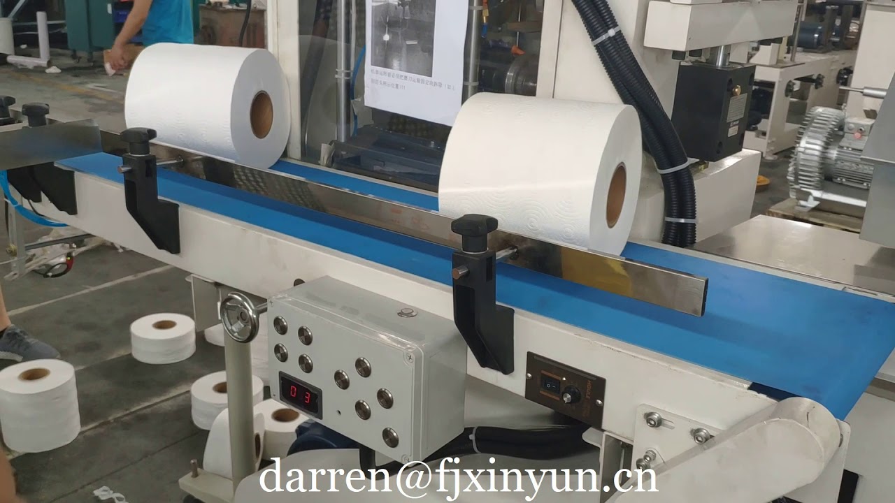 Automatic rewinder and cutter maxi roll tissue machine big size - YouTube