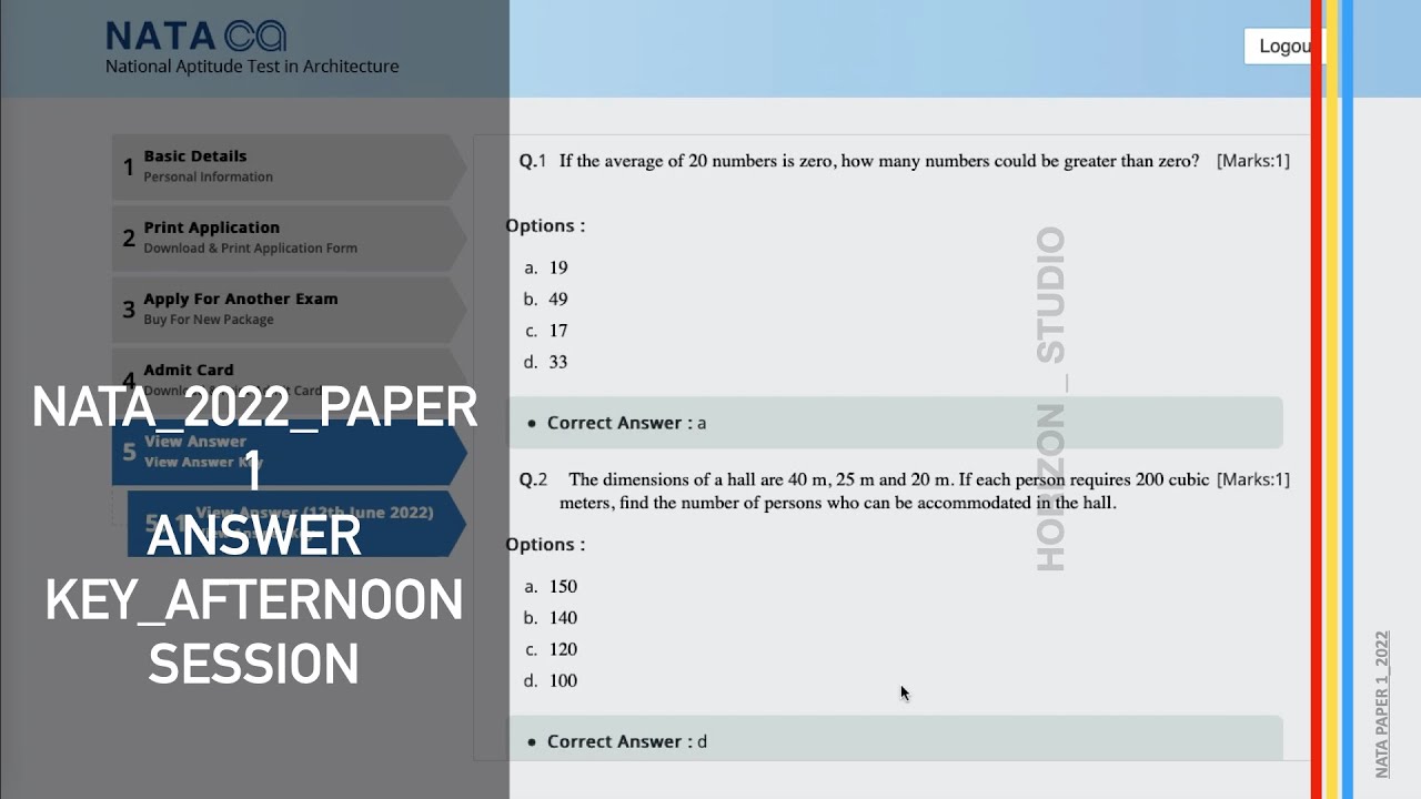 NATA PAPER 2022 // ACTUAL QUESTION PAPER_YEAR 2022 // ANSWER KEY_PAPER ...