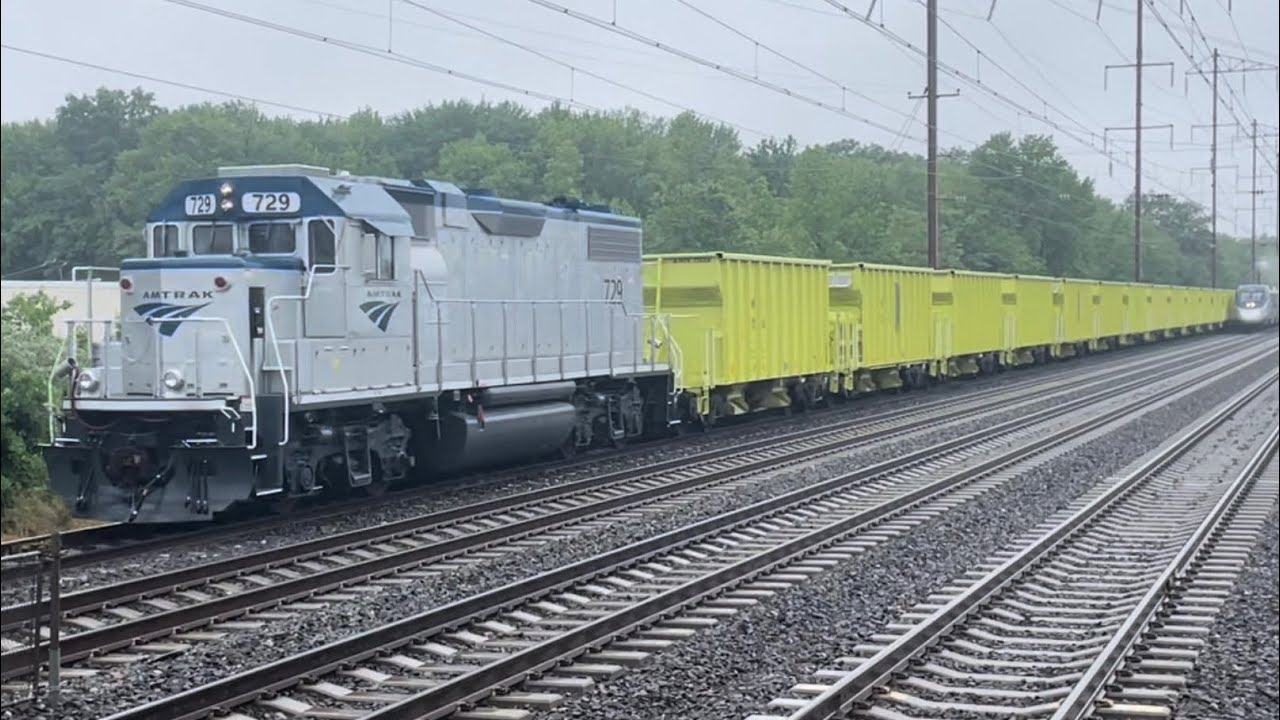 Amtrak work train Goes though CWH With GP38-2 729 while Amtrak Acela ...