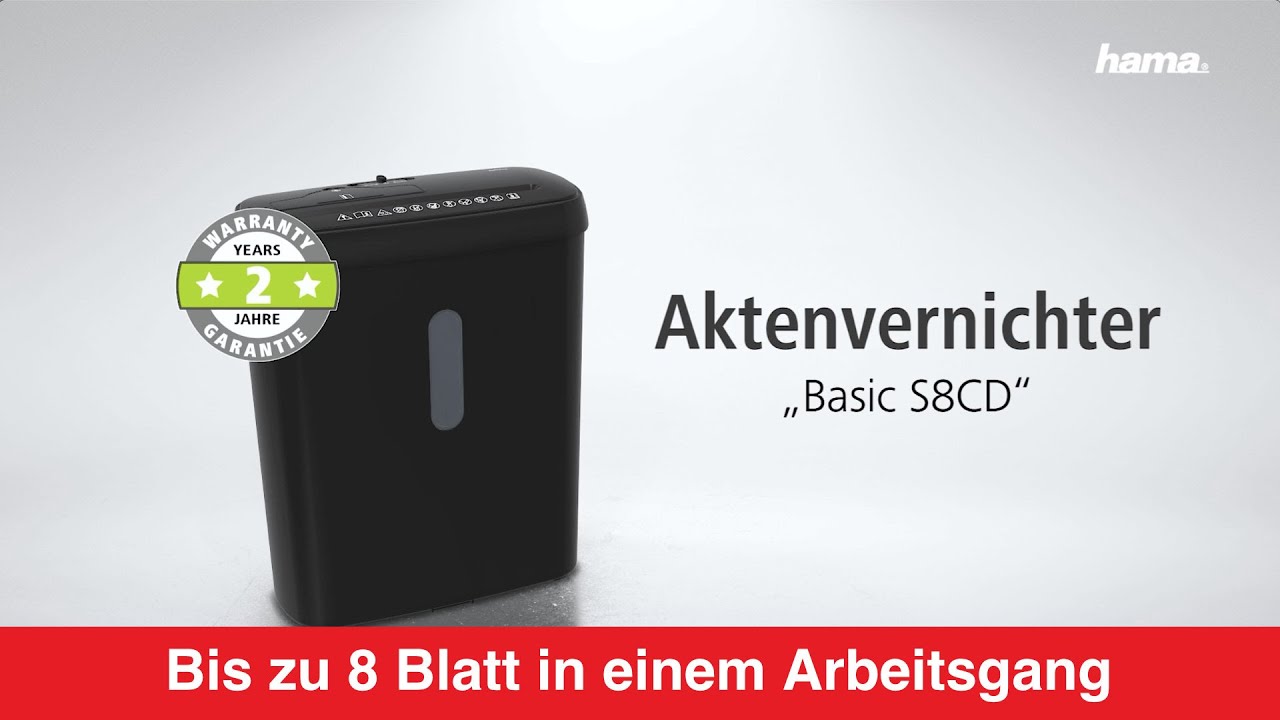 hama Aktenvernichter Basic S8CD mit Streifenschnitt - YouTube