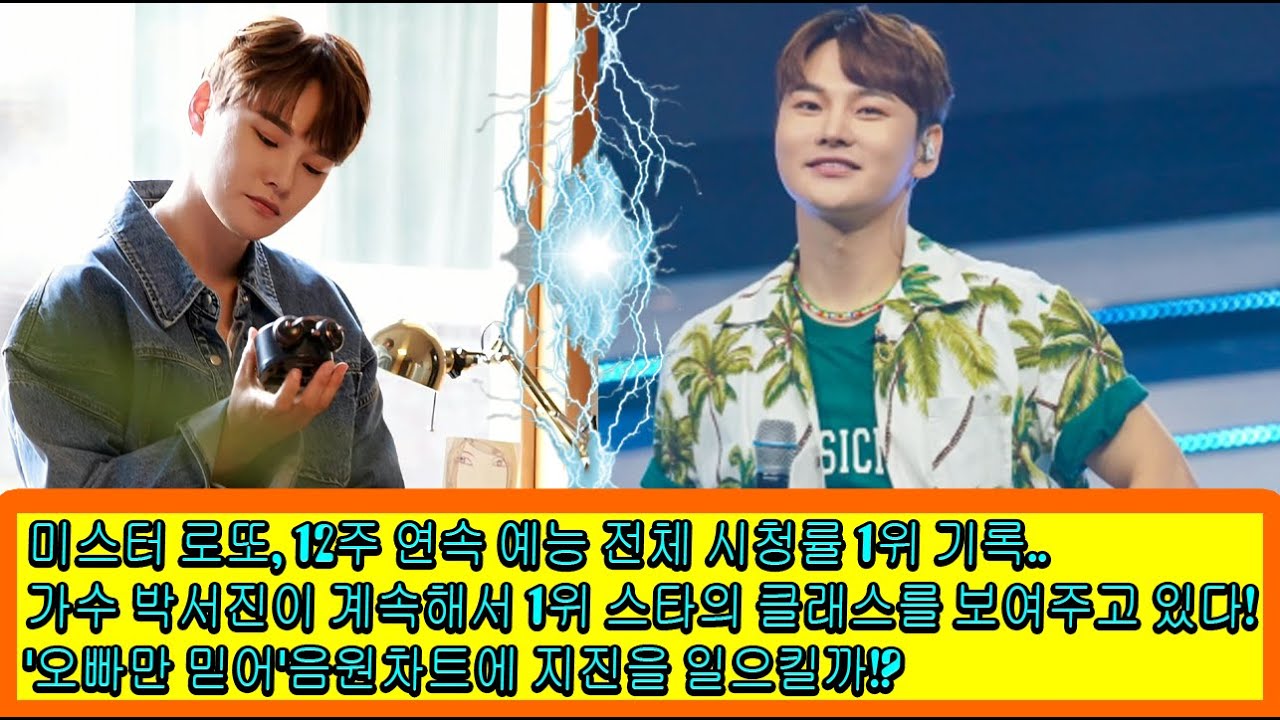 미스터 로또 12주 연속 예능 전체 시청률 1위 기록가수 박서진이 계속해서 1위 스타의 클래스를 보여주고 있다 오빠만 믿어음원차트에 지진을 일으킬까 Youtube