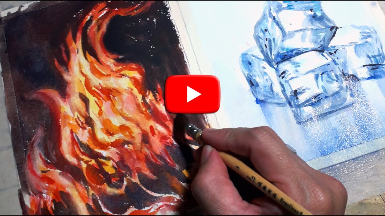 Cara Mudah Menggambar Api dan Air Batu Pakai Cat Air | How To Paint ...