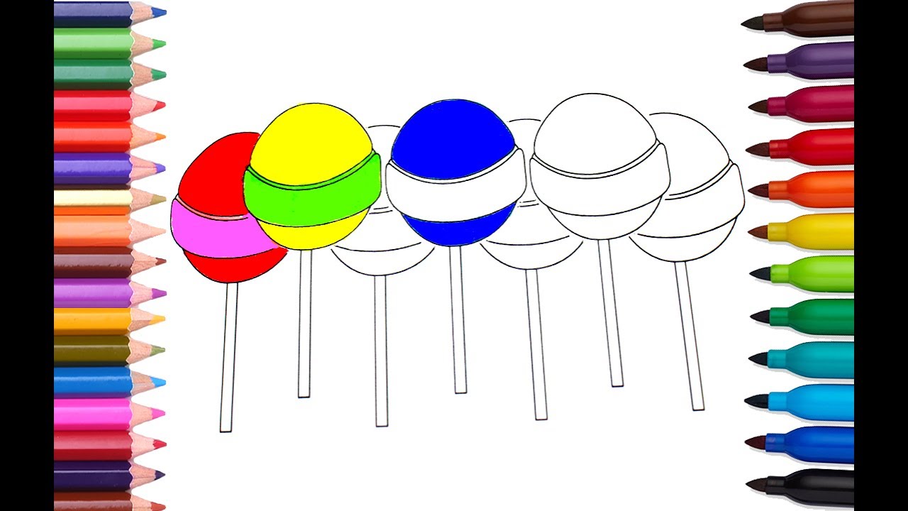 How to Draw Lollipop, Candies, Watermelon Fruit Coloring Page Art for ...