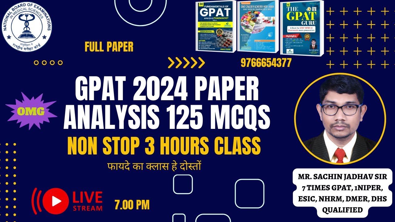 GPAT 2024||FULL PAPER ANALYSIS||125 MCQS||GPAT||NIPER||DI||PHARMACIST ...