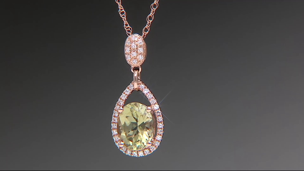 Oval Csarite & Pave' Diamond Pendant on 18" Chain, 14K Gold 1.70 ct on ...