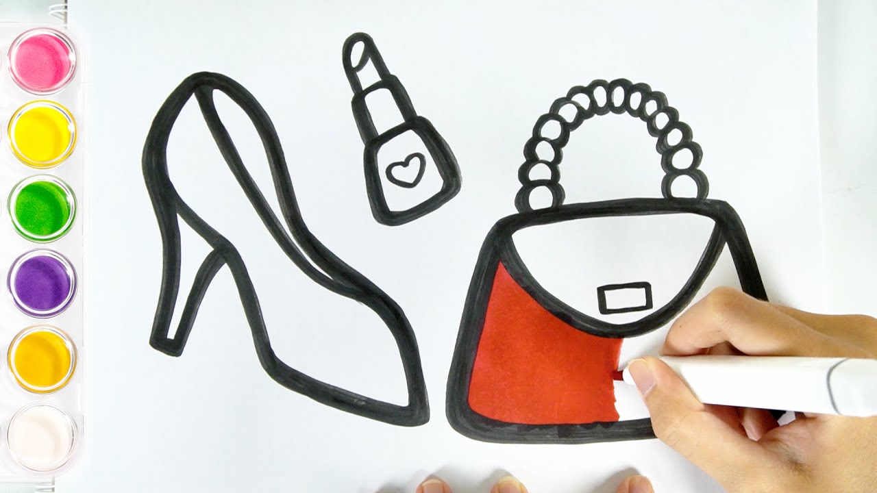 How to Draw a Fashion Accessory Set| Drawing handbags, shoes, lipstick ...