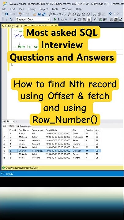 How To Find The Nth Record From The Sql Table Sql Sqlqueries Sqlserver Coding Shorts Youtube