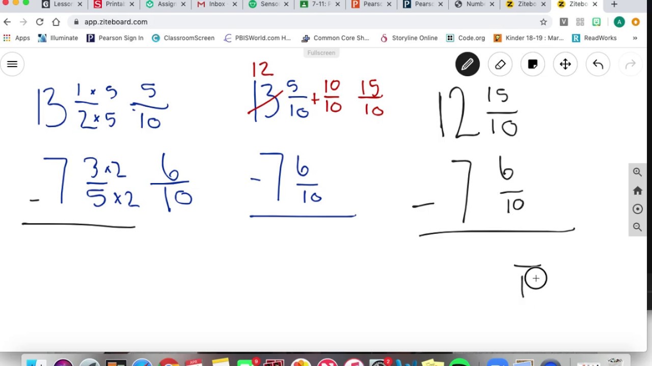 sub mixed numbers- borrowing - YouTube