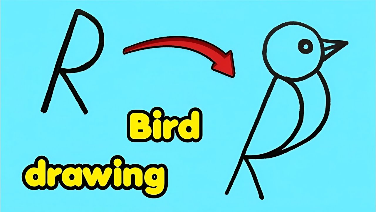How to draw cute bird with letter R | bird drawing for beginners ...