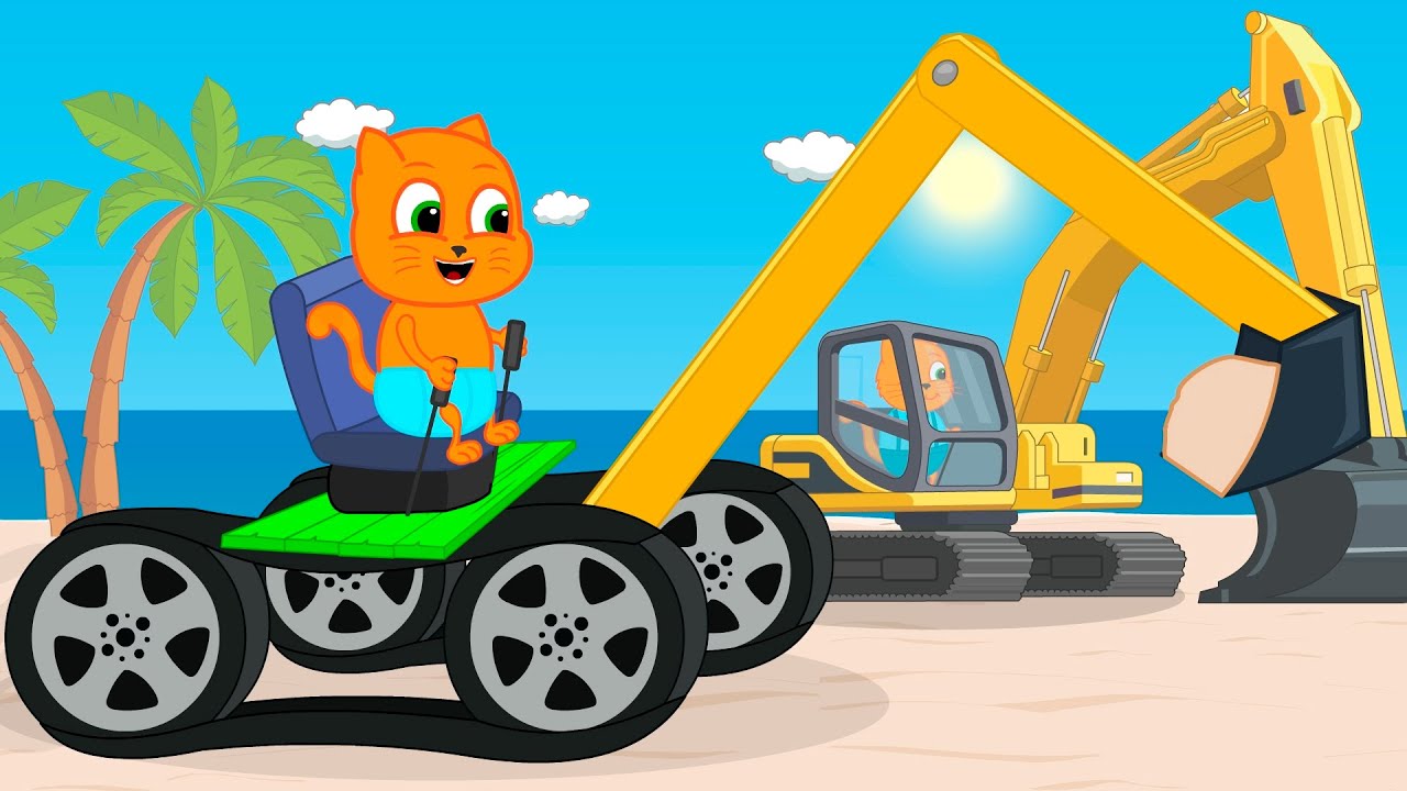 Cats Family in English - Children's Excavator Cartoon for Kids - YouTube