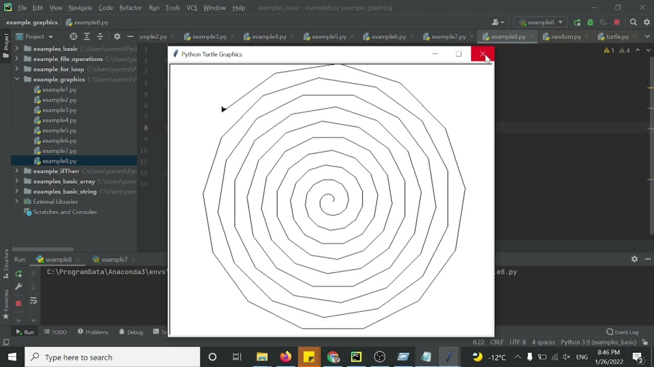 Python Graphics Programming How To Draw A Spiral Square Using Python Example 68 Youtube