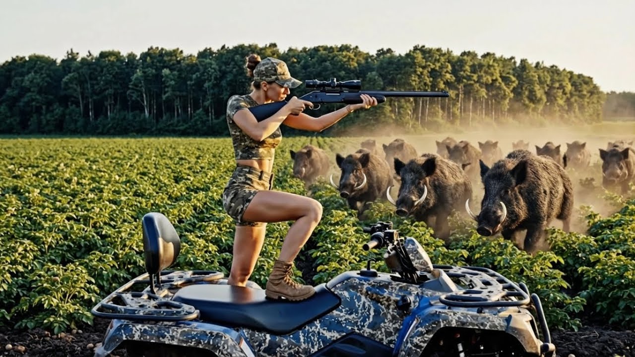 Beautiful Female Hunter Takes Down Wild Boars to Protect Potato Field ...