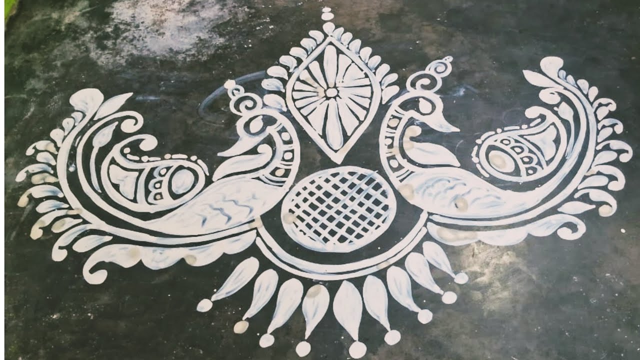 Peacock alpona unique design ।। ময়ূর আলপনা আঁকা ।। #rangoli #alpona ...