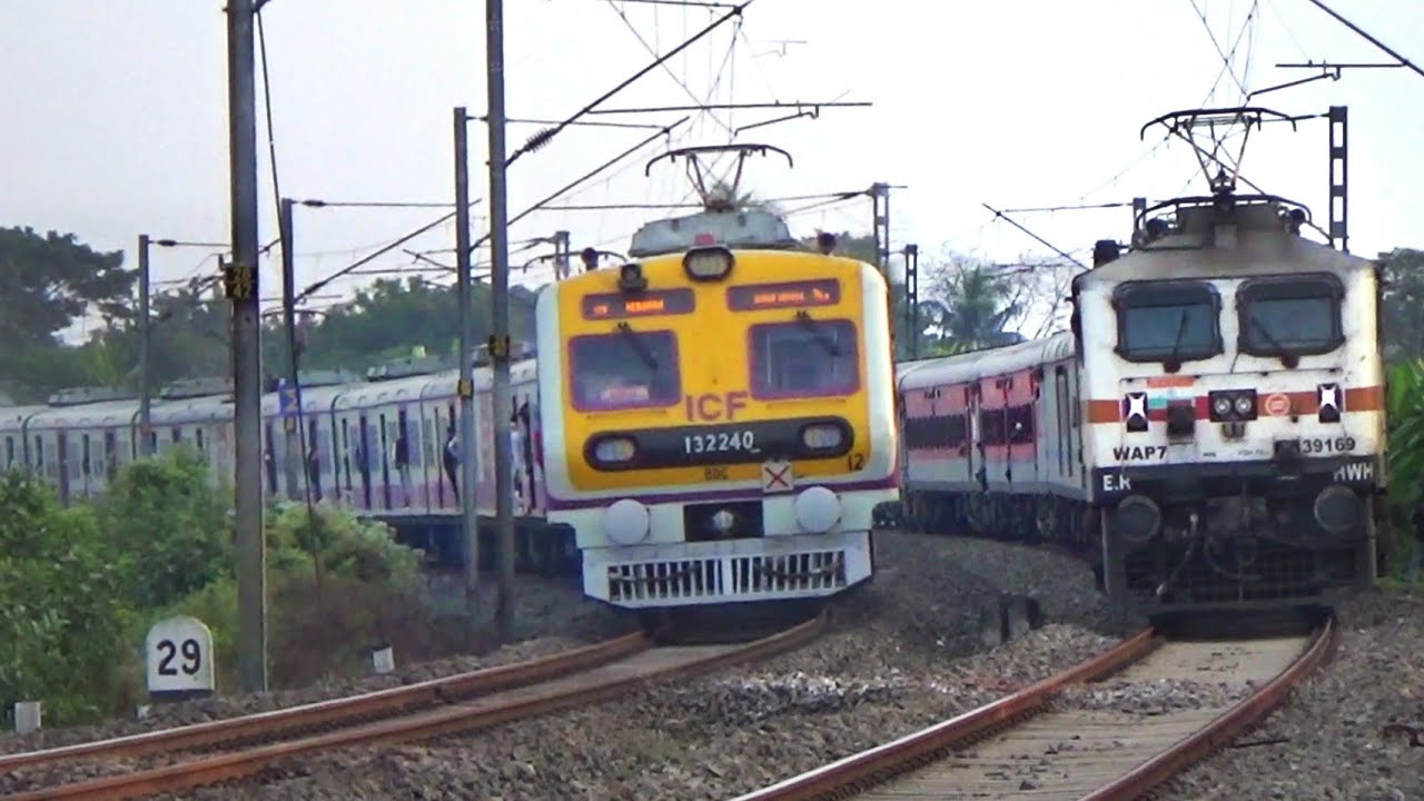 Terrific Train Crossing at Huge Curve | Katwa-Howrah Medha EMU meet ...