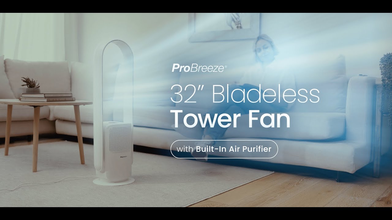 Pro Breeze 32-Inch Bladeless Tower Fan and Air Purifier - YouTube