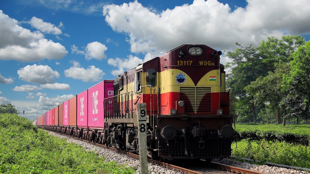 Indian Container Transport Train passing through Tea Garden at Siliguri ...