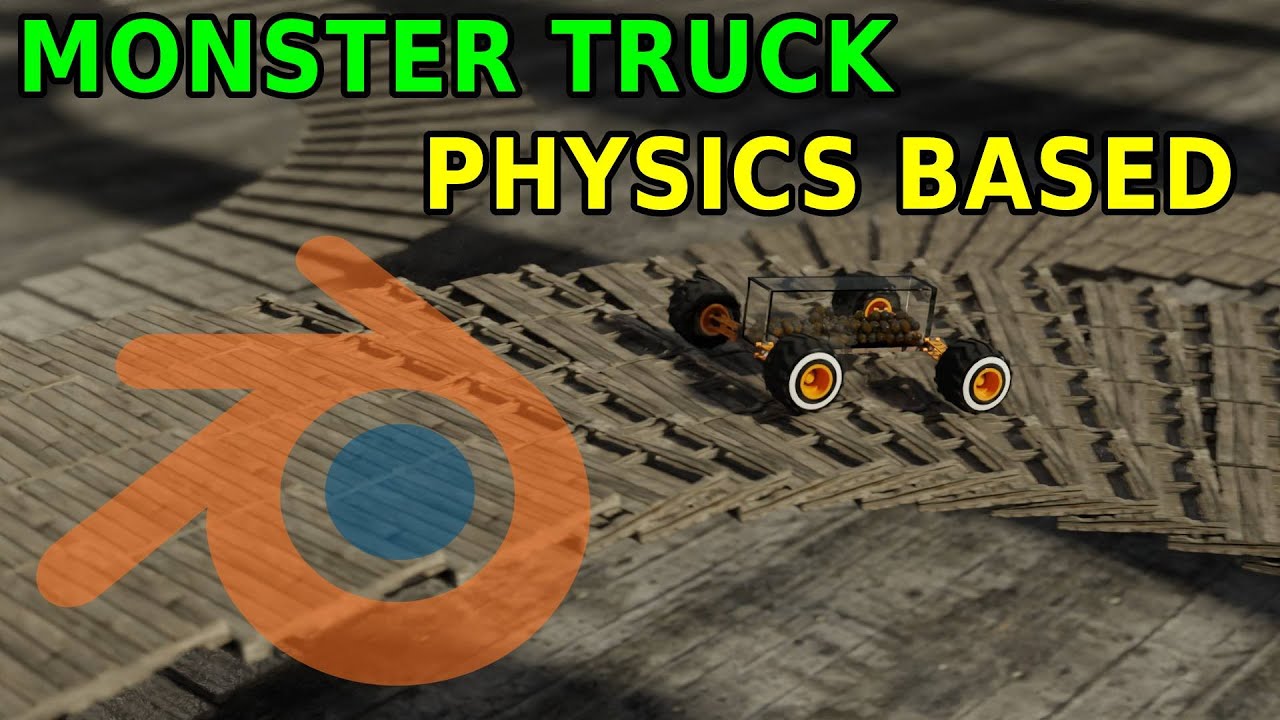 Physics Based Monster Truck Driving on Elevated Track Made Out of Skids Blender - YouTube