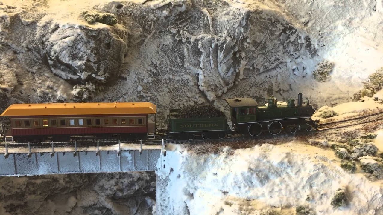 First run with snow at the mountain. HO layout snow woodland scenics ...