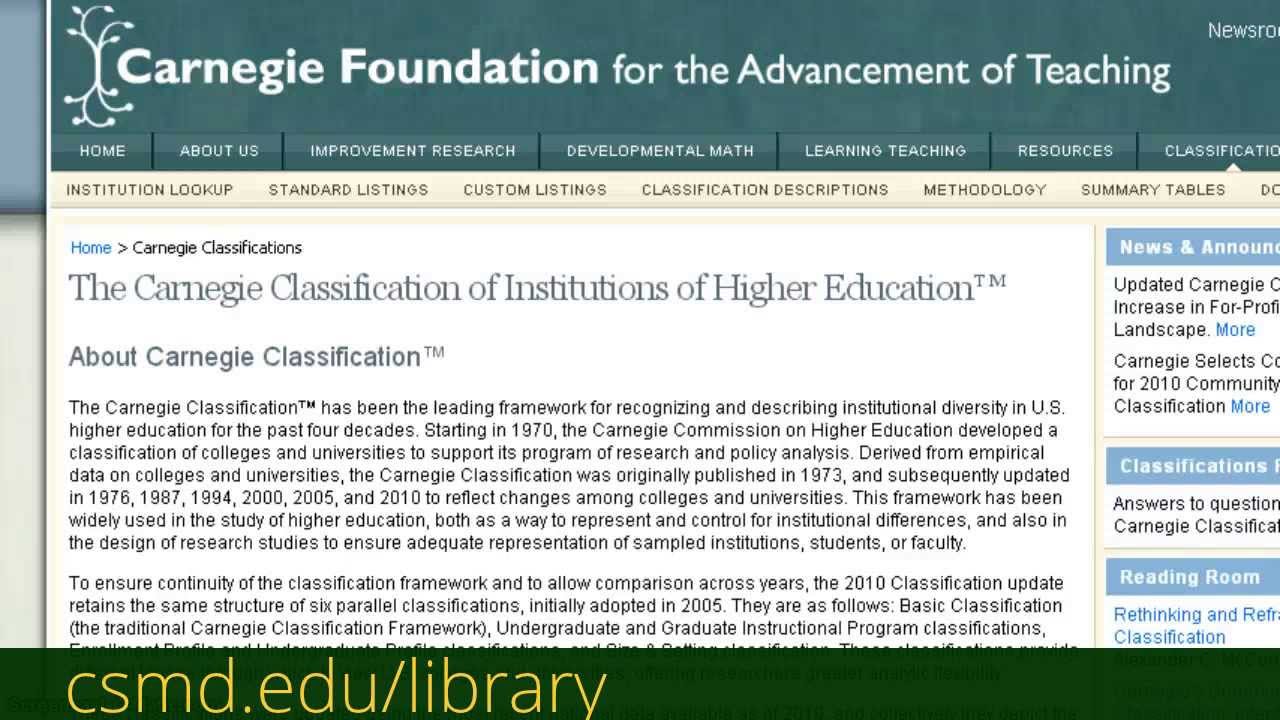 Carnegie Classification Institution Lookup - YouTube
